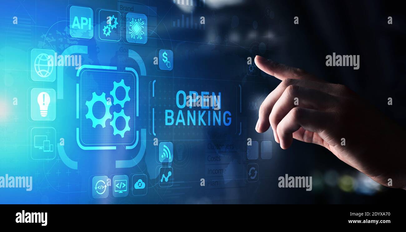 Open banking financial technology fintech concept on virtual screen ...