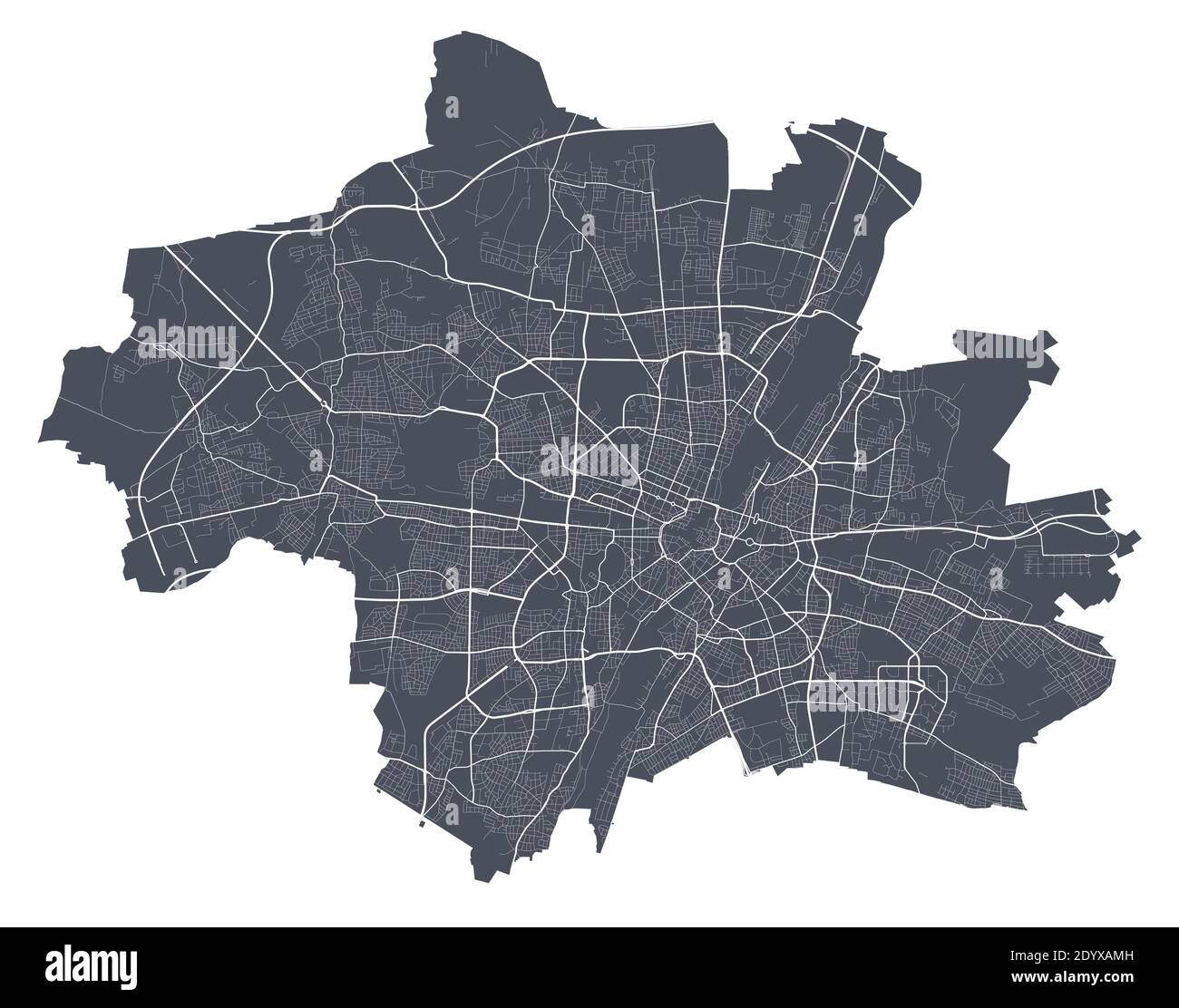 Munich map. Detailed vector map of Munich city administrative area. Dark poster with streets on ...