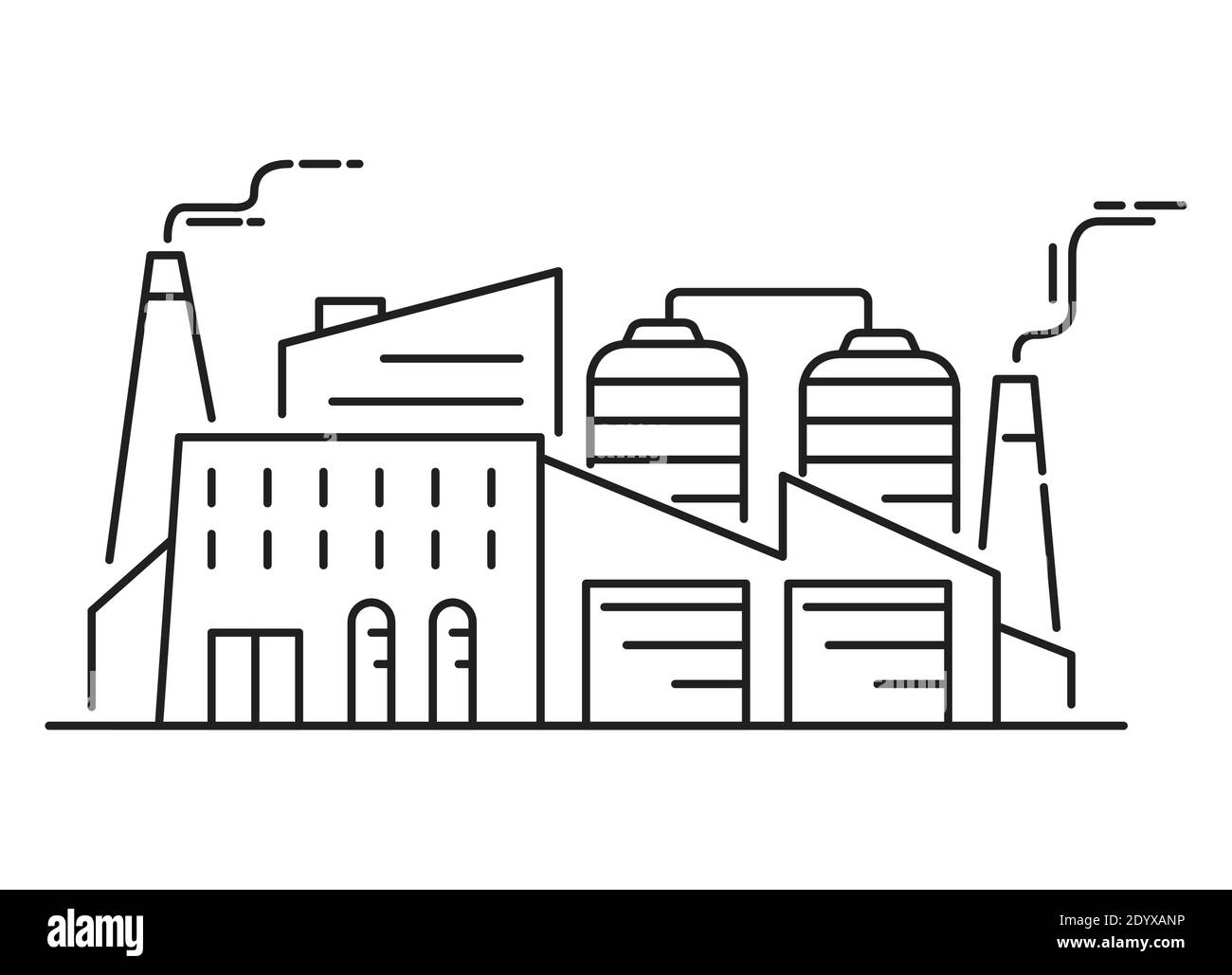 Factory industrial architecture. Outline vector icon. Environmental ...