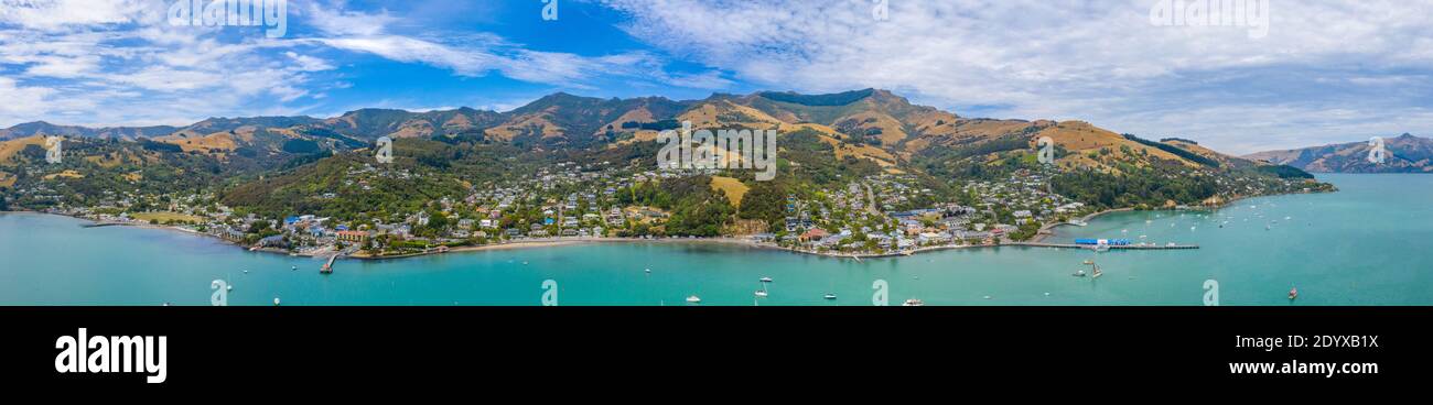 Aerial view of waterfront of Akaroa, New Zealand Stock Photo - Alamy