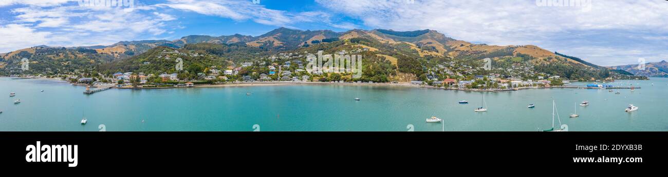 Aerial view of waterfront of Akaroa, New Zealand Stock Photo - Alamy