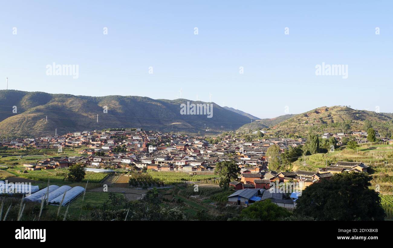 Beautiful rural landscap: Mountain village under morning sun Stock ...