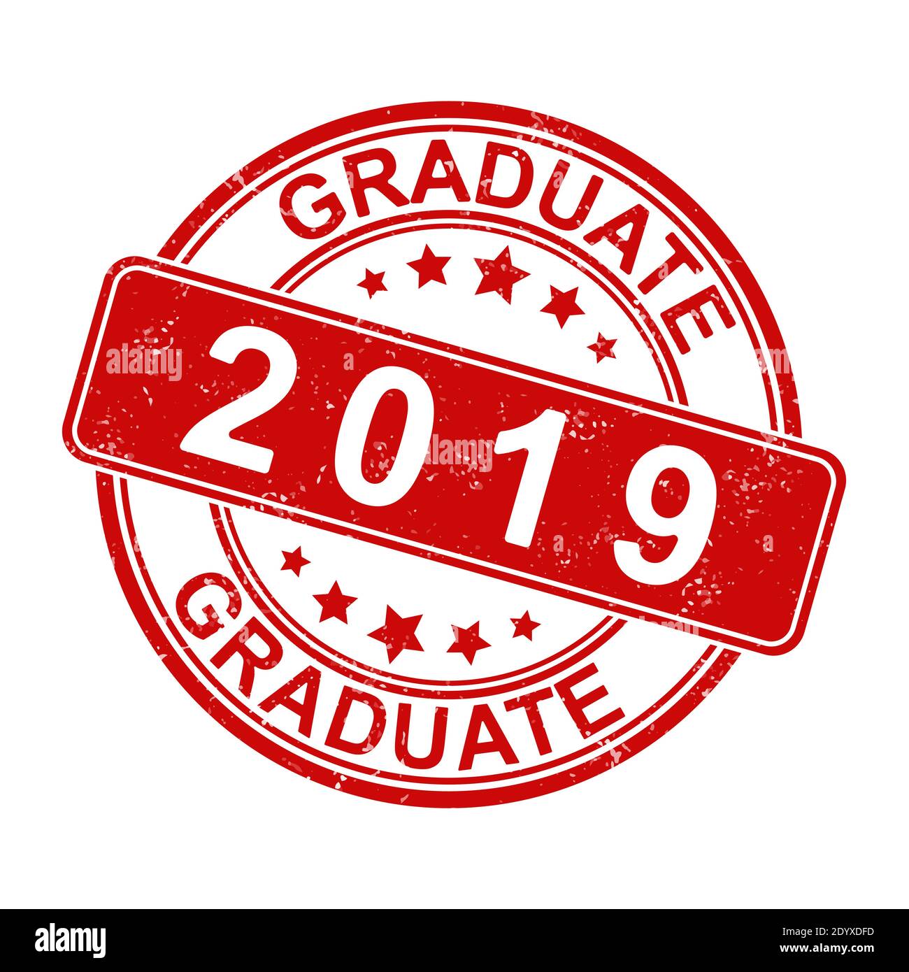 An impression of an old worn stamp with the inscription GRADUATE 2019 ...