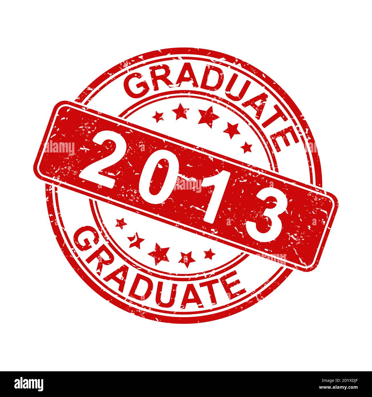 An impression of an old worn stamp with the inscription GRADUATE 2013 ...