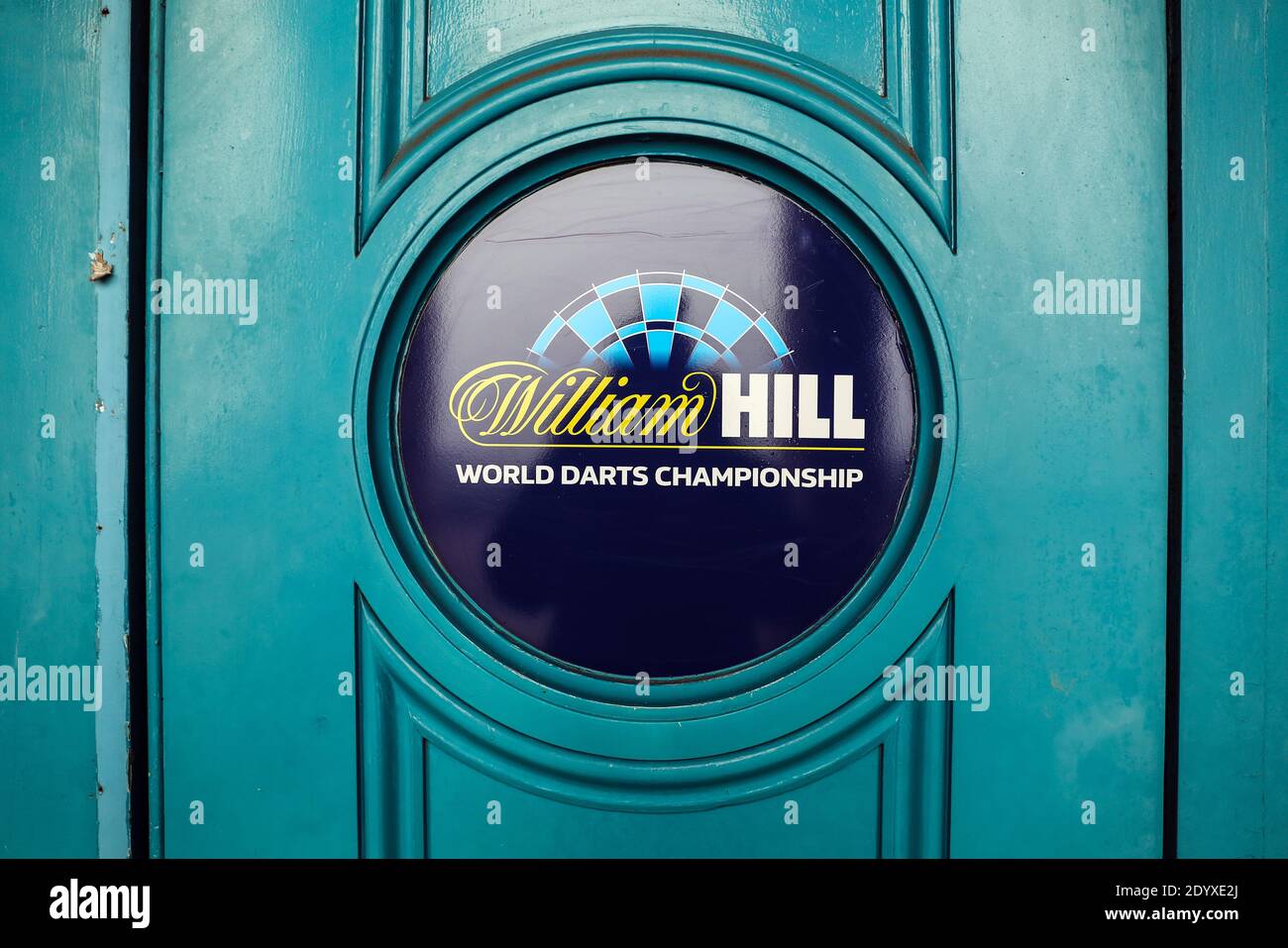 General view of signage on the doors outside Alexandra Palace during ...