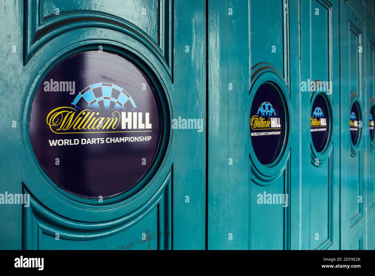 General view of signage on the doors outside Alexandra Palace during ...