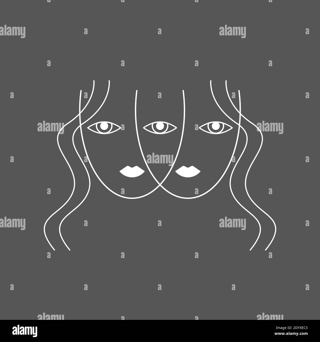 Poster with split female face. Black and white illustration with two ...