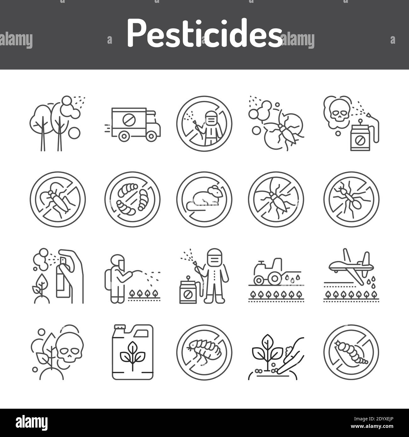No pests black line icons set. Pictograms for web page, mobile app ...