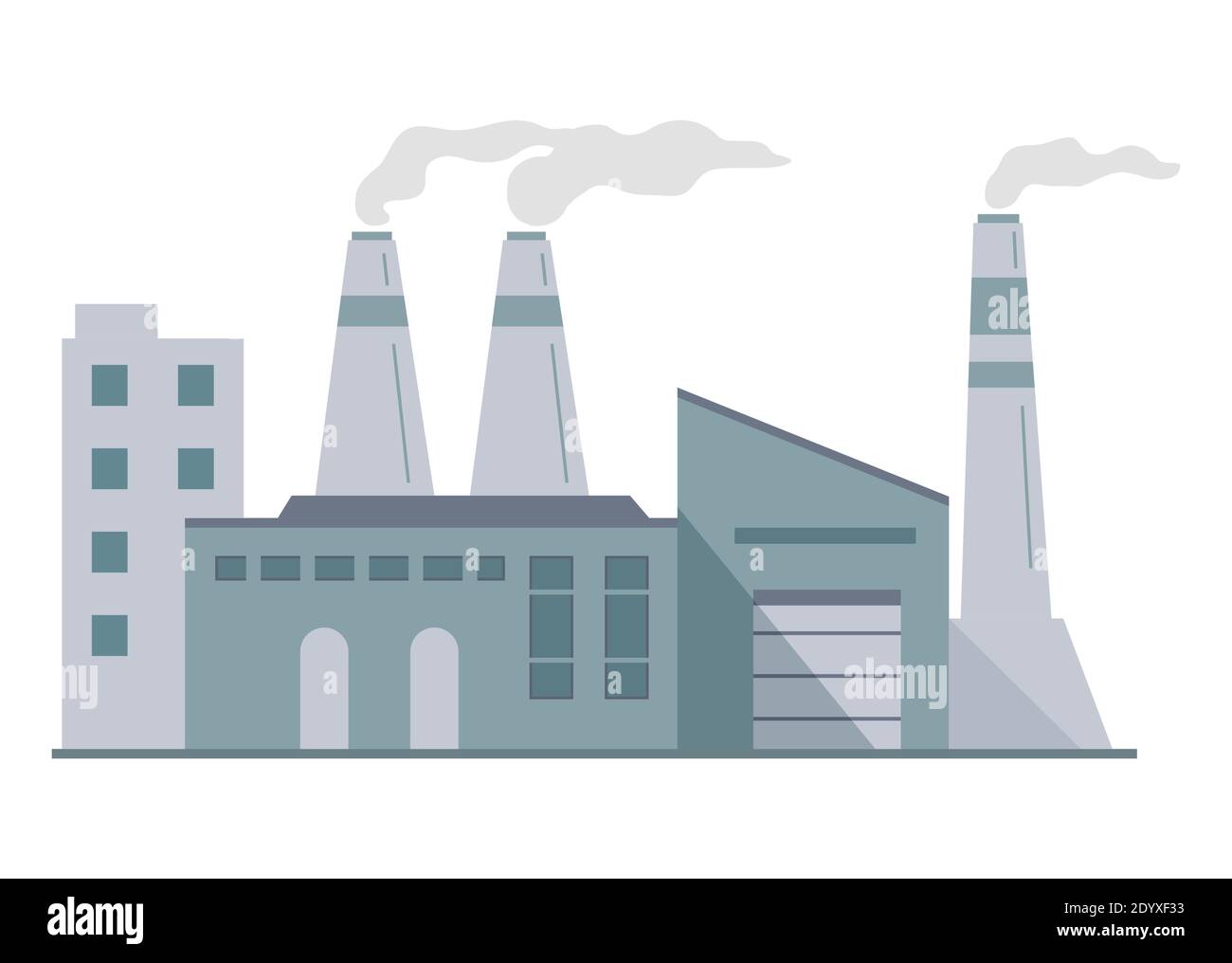 Factory building facade. Flat vector.Industrial works with pipes Stock ...