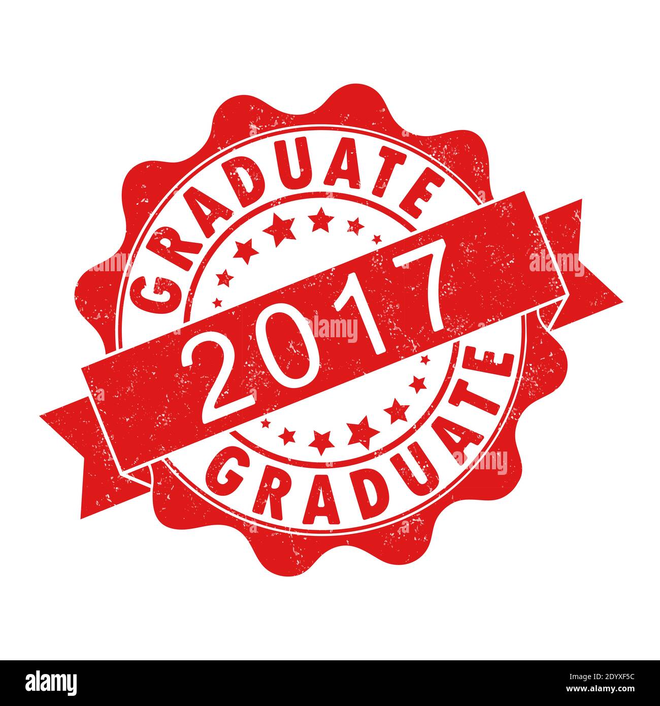 An impression of an old worn stamp with the inscription GRADUATE 2017 ...