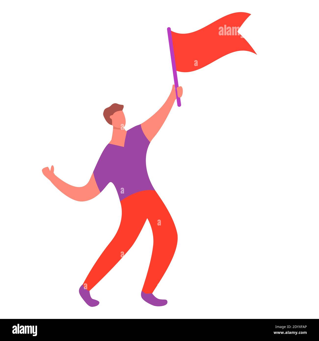 A man with a red flag. Leadership, protest concept. Guy waving flag ...