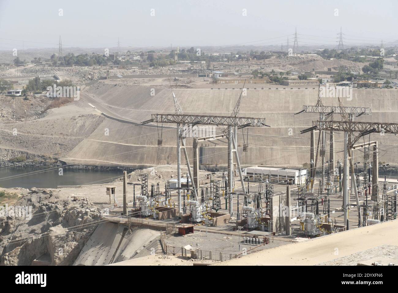 Aerial shot of the Aswan Embankment Dam in Aswan, Egypt Stock Photo - Alamy