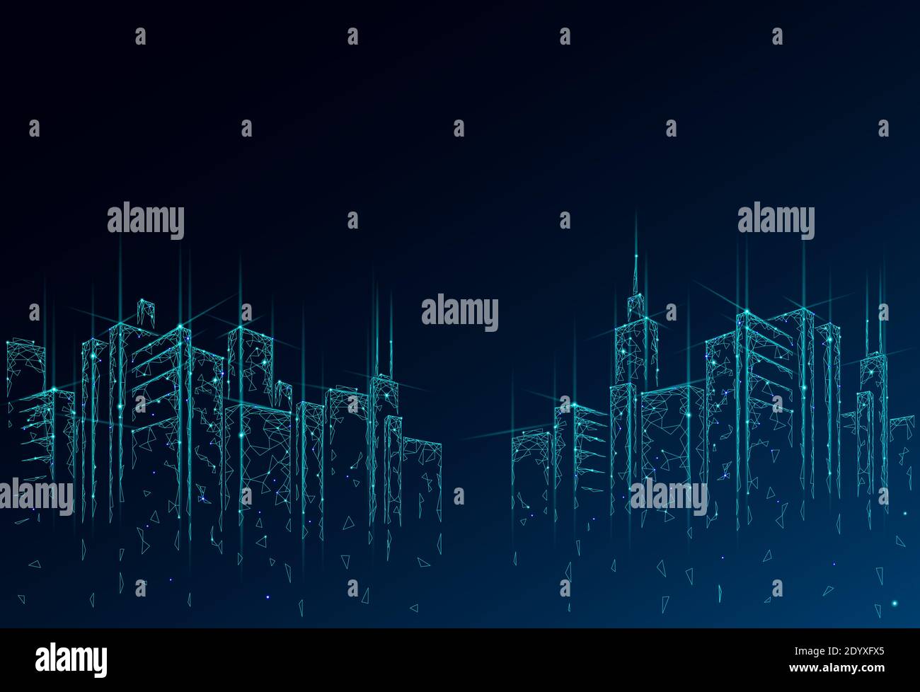 Low poly smart city 3D wire mesh. Intelligent building automation ...