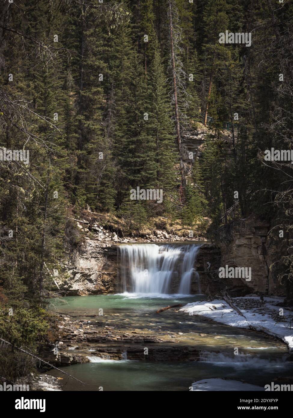 Vertical shot of a waterfall in Johnston Canyon, Banff, Canada Stock ...