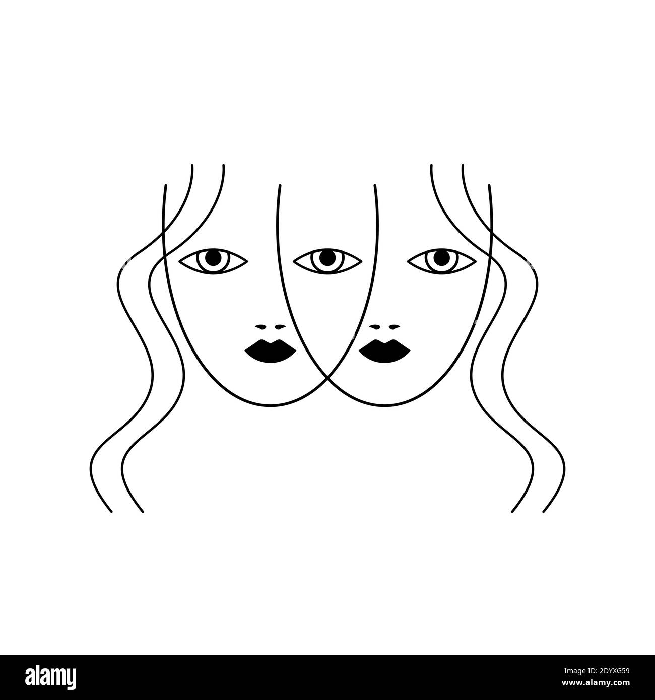 Poster with split female face. Black and white illustration with two ...