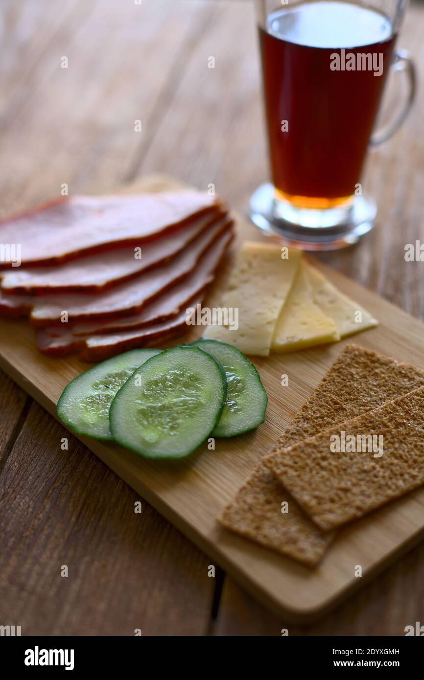 Light and healthy Breakfast: coffee with sliced ham and cheese Stock ...