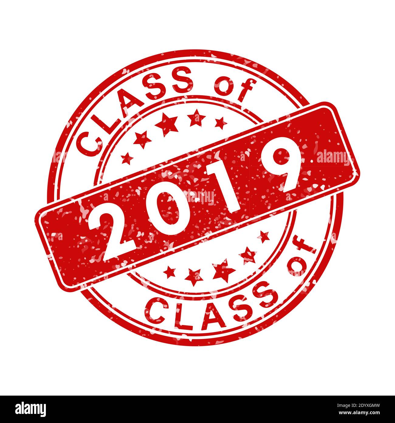 An impression of an old worn stamp with the inscription CLASS of 2019 ...