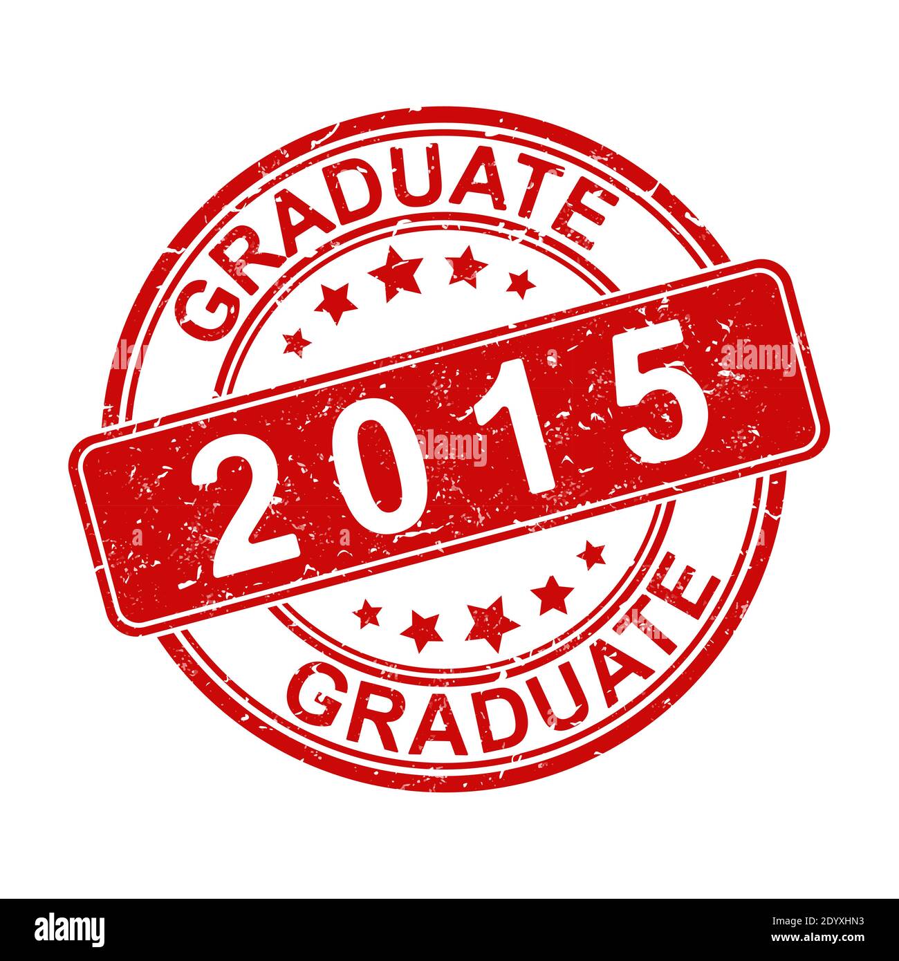 An impression of an old worn stamp with the inscription GRADUATE 2015 ...