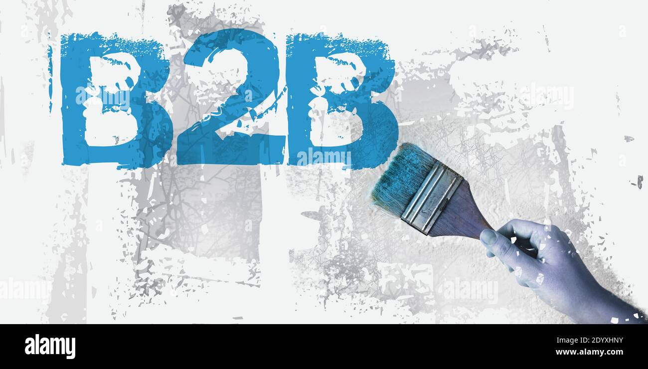 B2B abbreviation in Red and brush in hand on grundge white grey ...