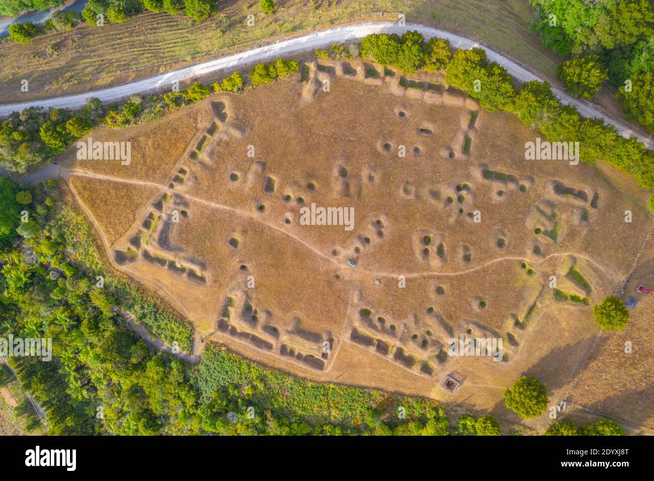 Aerial view of Ruapekapeka pa - ruins of a maori fortress in New ...