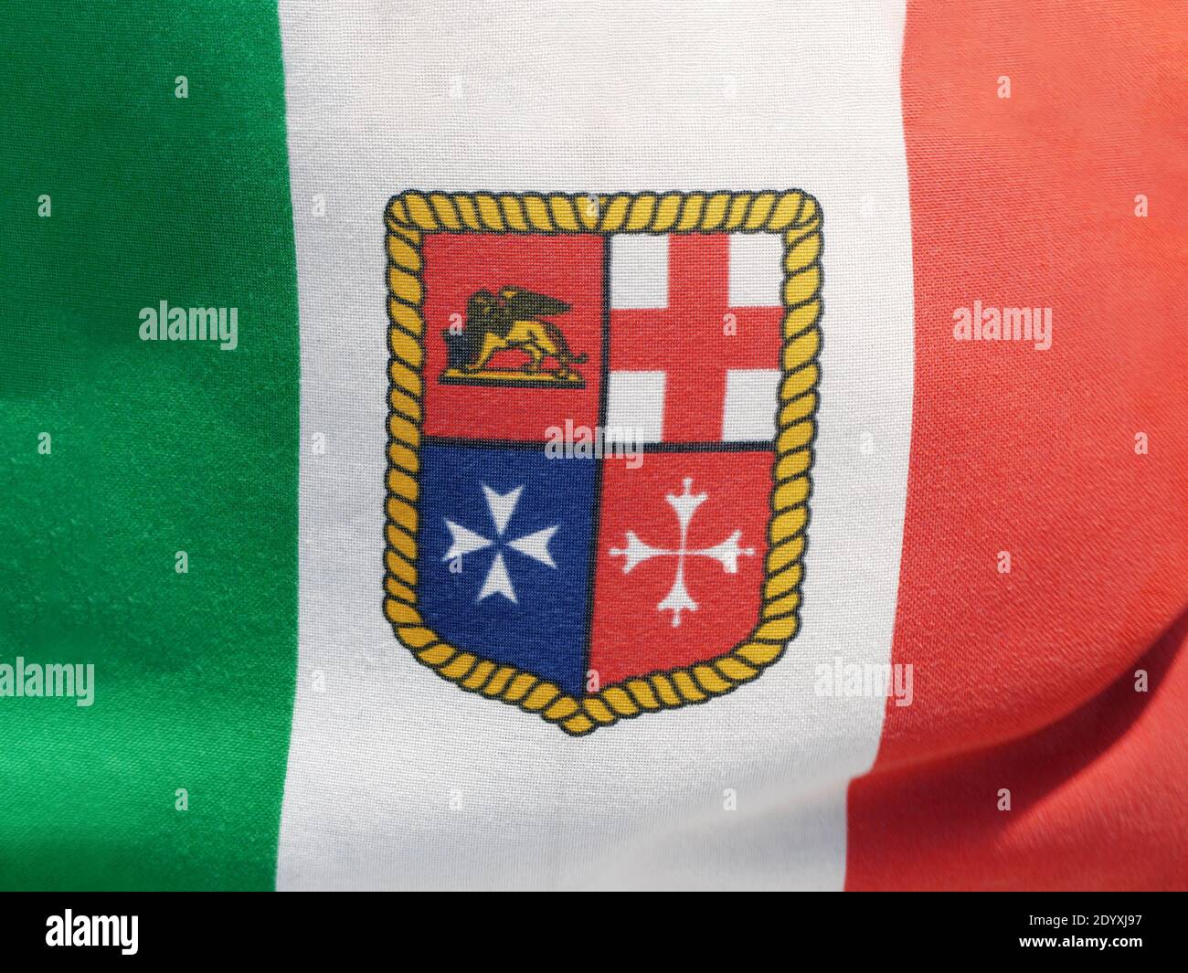 The Italian Navy Flag depicting the emblems of the four Maritime ...