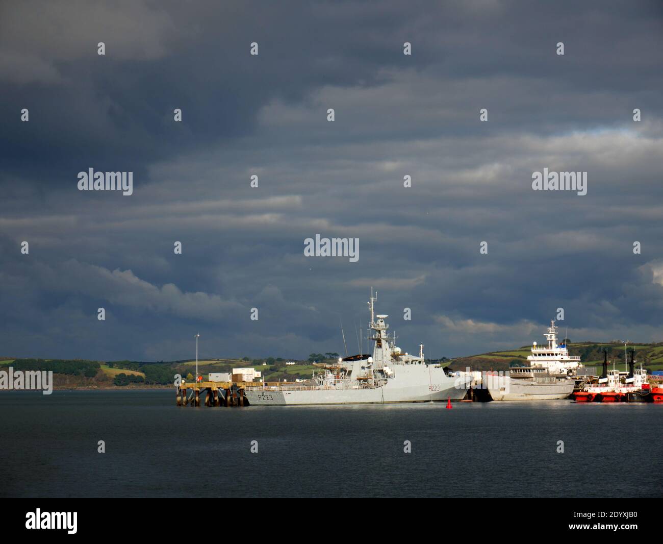 HMS Medway, a River Class Patrol vessel, moored at Falmouth, Cornwall ...