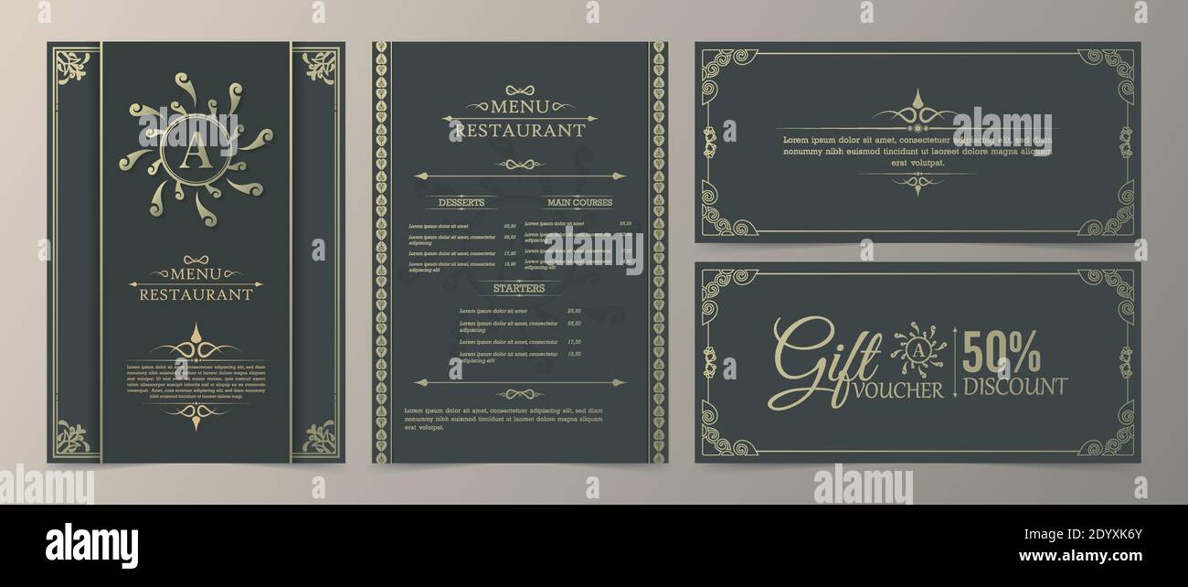 Menu restaurant luxury gift voucher design template Stock Vector Image ...