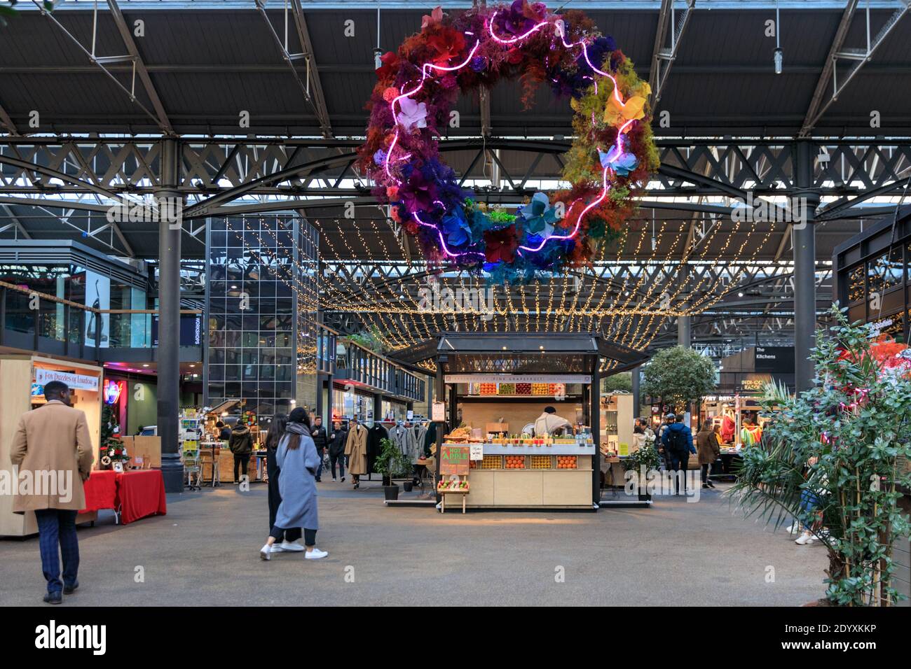 Spitalfields Market interior market halls with stalls and restaurants ...