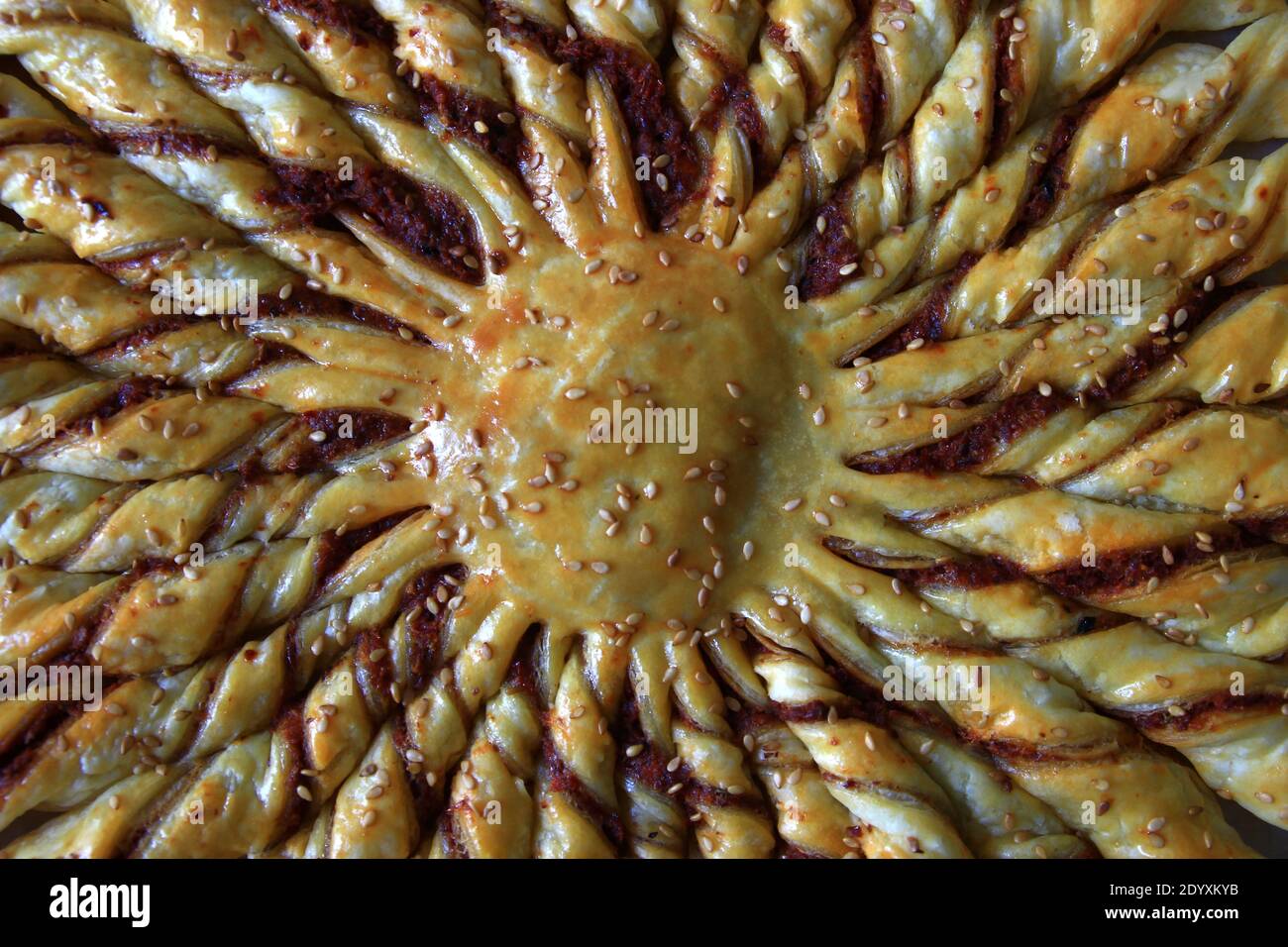 Beautiful golden sun tart, fresh from the oven, seen from above Stock ...