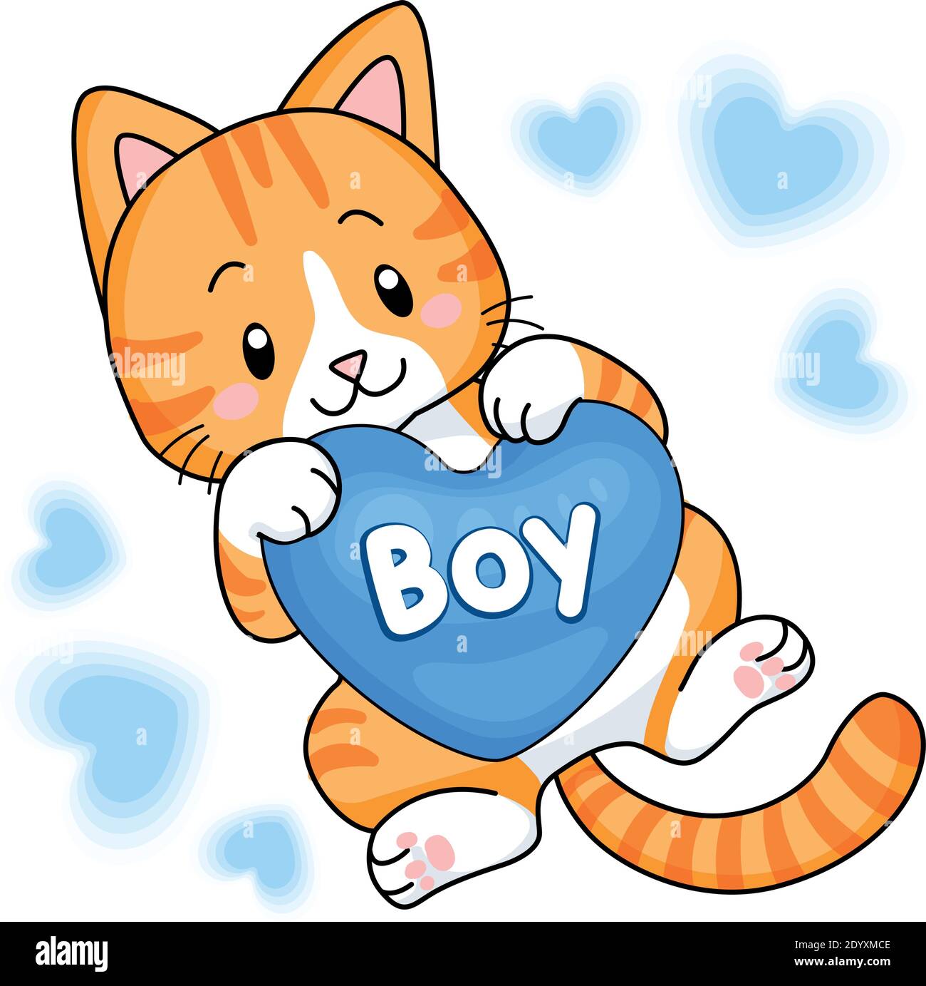 Cute red kitten holding a blue heart Stock Vector Image & Art - Alamy