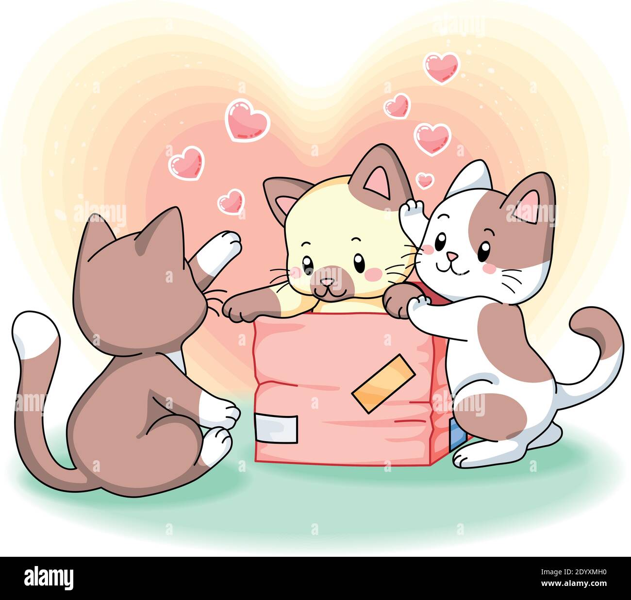 three cute kittens playing together with a box Stock Vector Image & Art ...