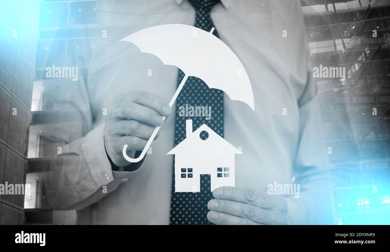 Symbol of home coverage by a general agent; multiple exposure Stock ...