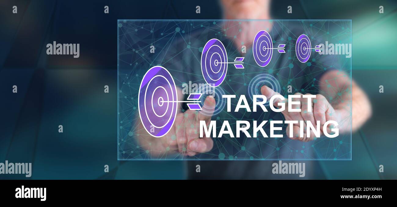Man touching a target marketing concept on a touch screen with his ...