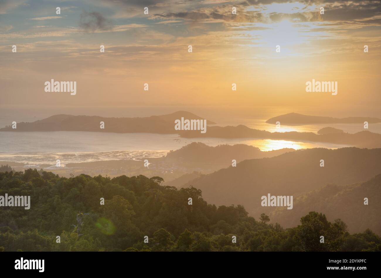 Sunset over Coromandel town, New Zealand Stock Photo - Alamy