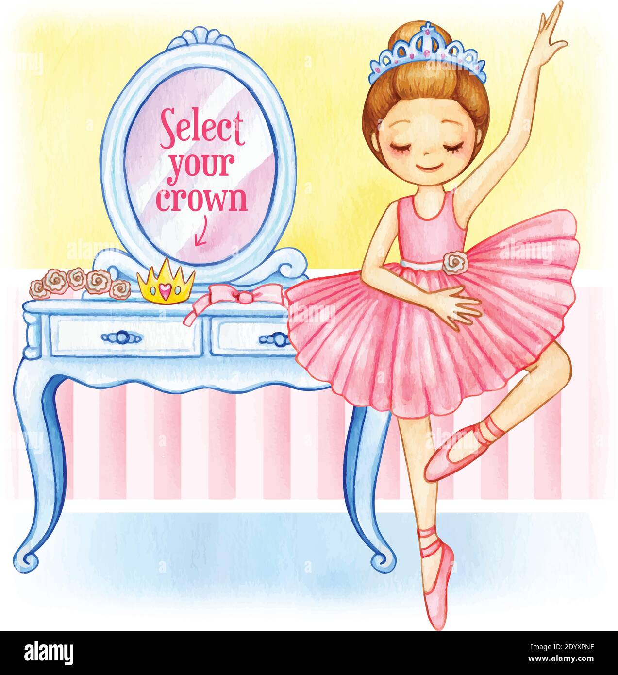 Watercolor princess ballerina with changeable crown and dressing table ...