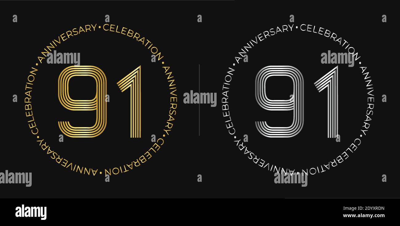 91th birthday. Ninety-one years anniversary celebration banner in ...