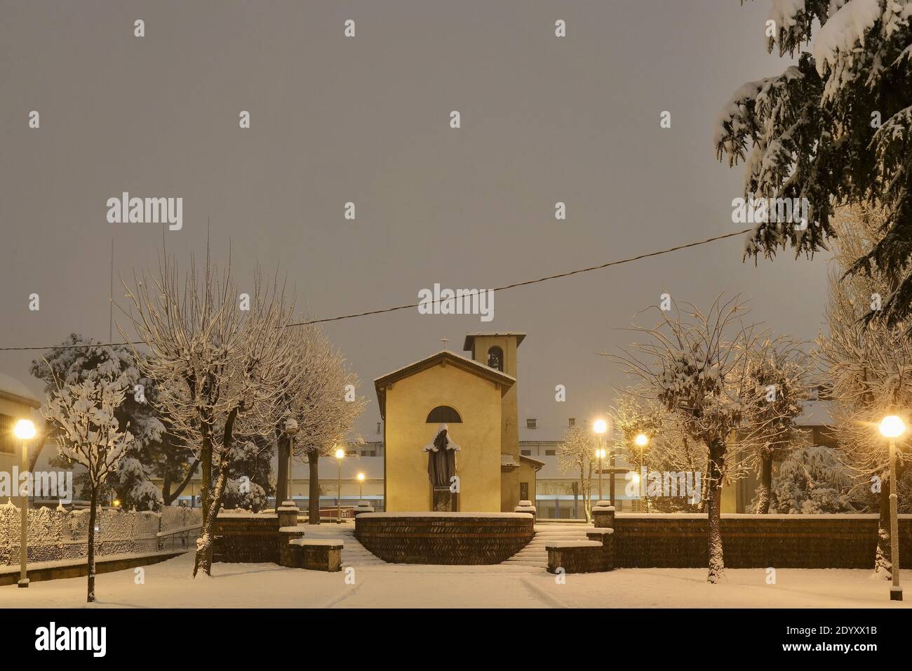 Dalmine near Bergamo, cityscape after heavy snowfall at dawn, Lombardy ...