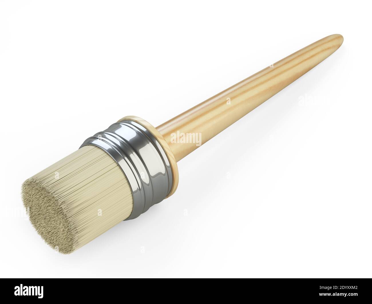 Round repair brush with wooden handle, paint tool. 3d illustration ...