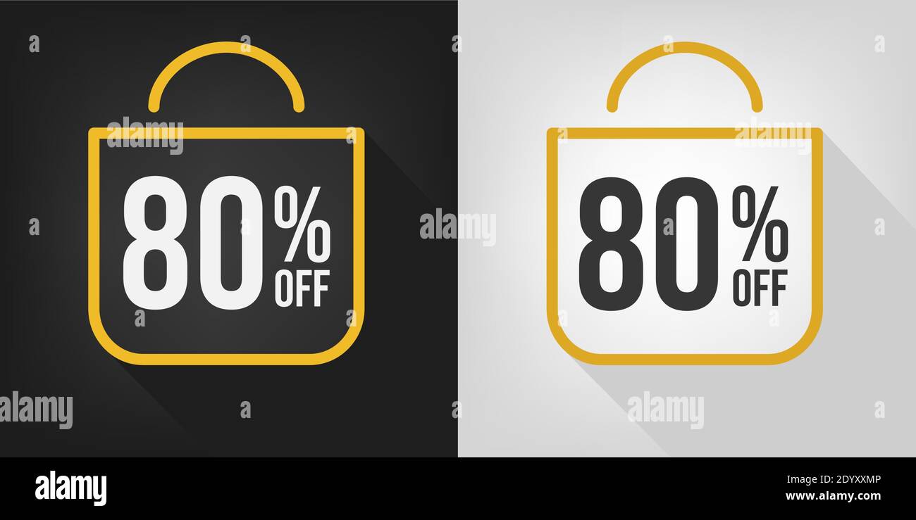 80 percent off. Black, white and yellow banner with eighty percent ...