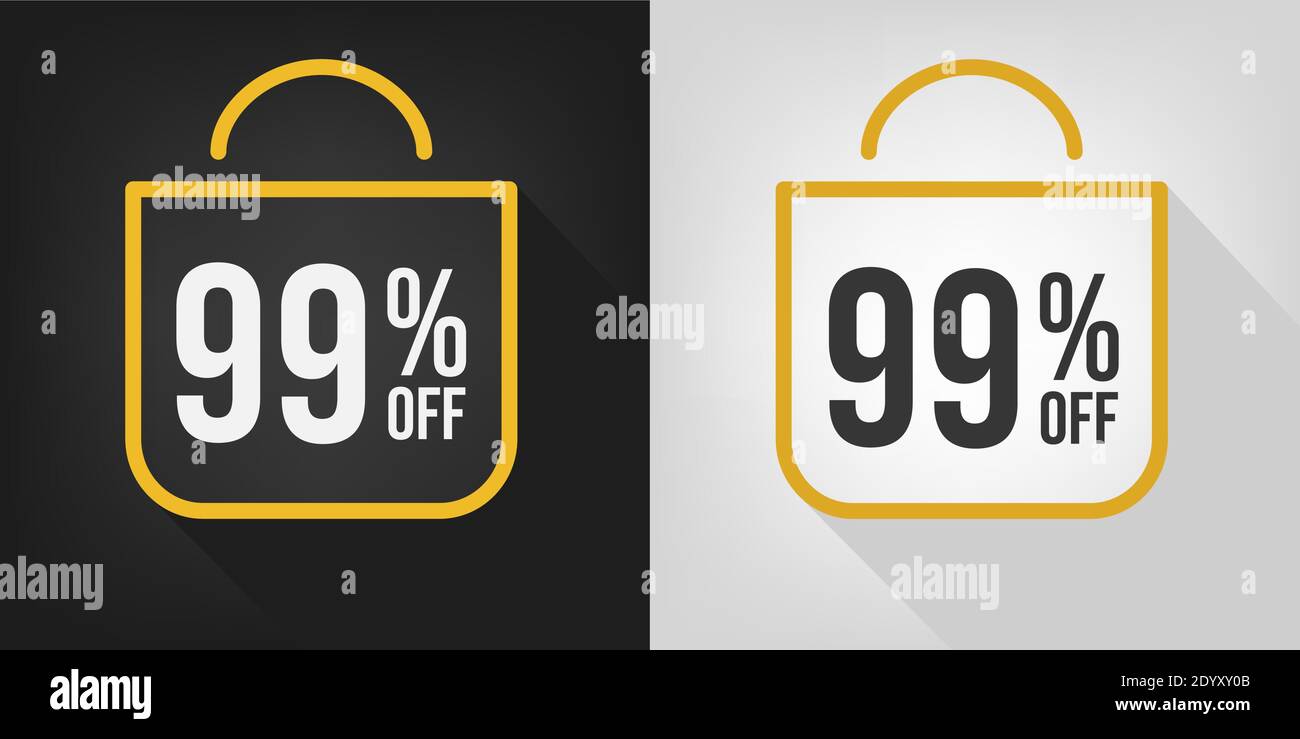 99 percent off. Black, white and yellow banner with ninety-nine percent ...