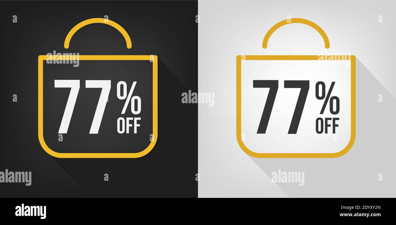 77 percent off. Black, white and yellow banner with seventy-seven ...
