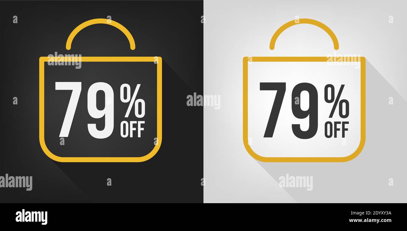 79 percent off. Black, white and yellow banner with seventy-nine ...