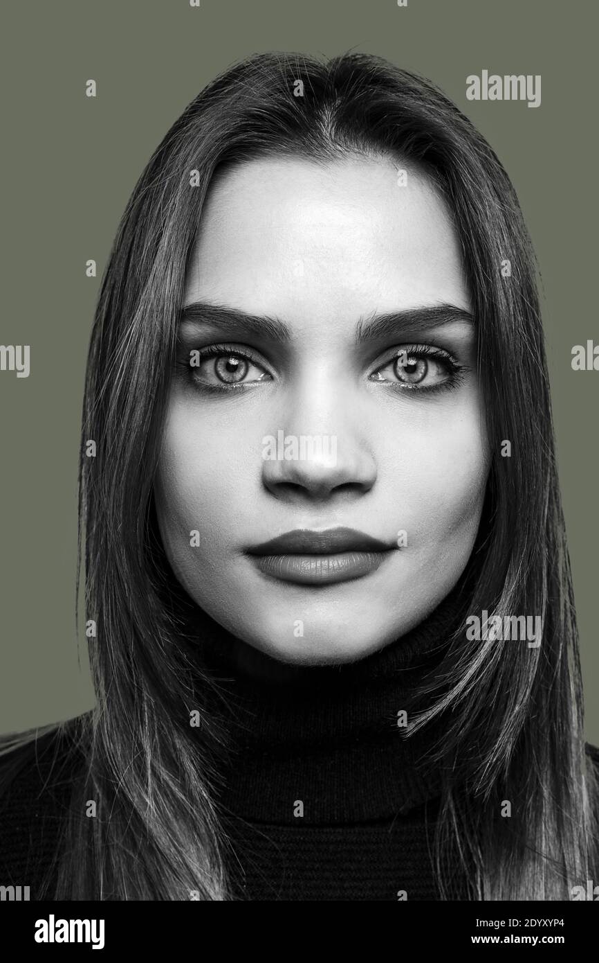 Portrait of young woman isolated on grey background. Human emotions ...