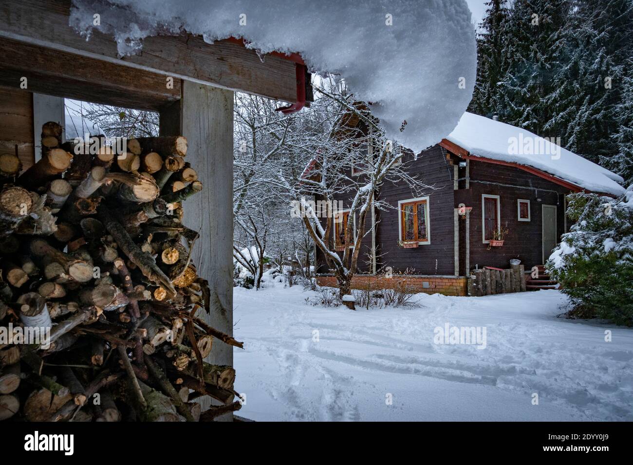 Russia, Moscow Region. Dacha (country house) in winter Stock Photo - Alamy