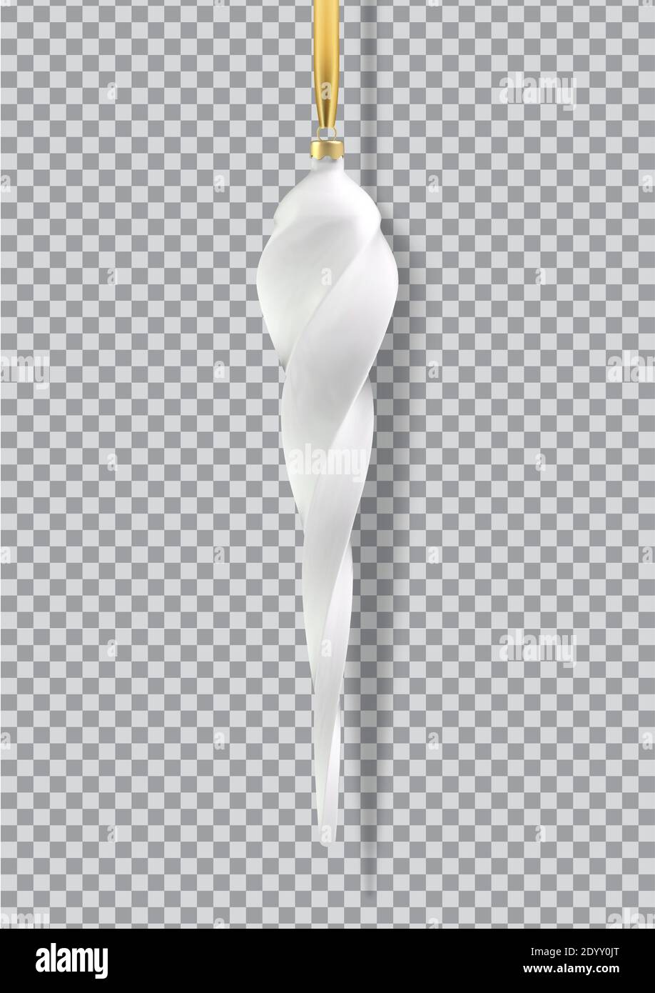 Realistic white Christmas tree toy in the form of a icicle, spiral. 3D ...