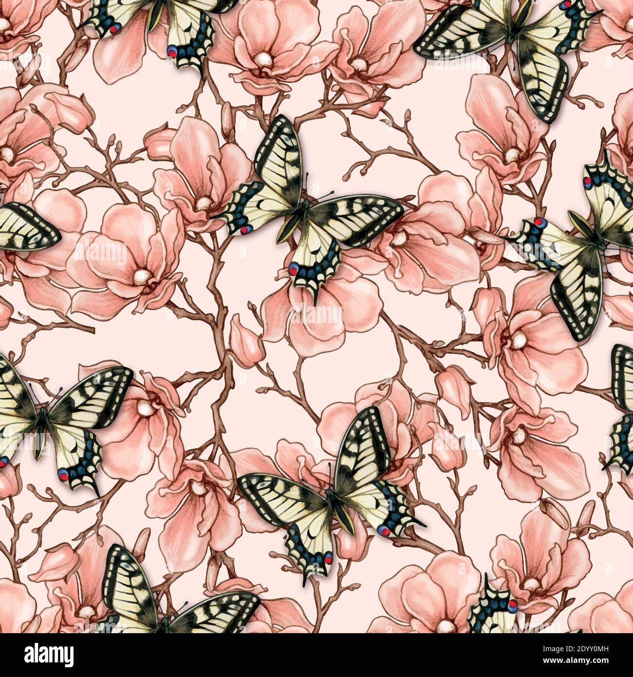 Romantic vintage magnolia and butterflies seamless pattern Stock Vector ...