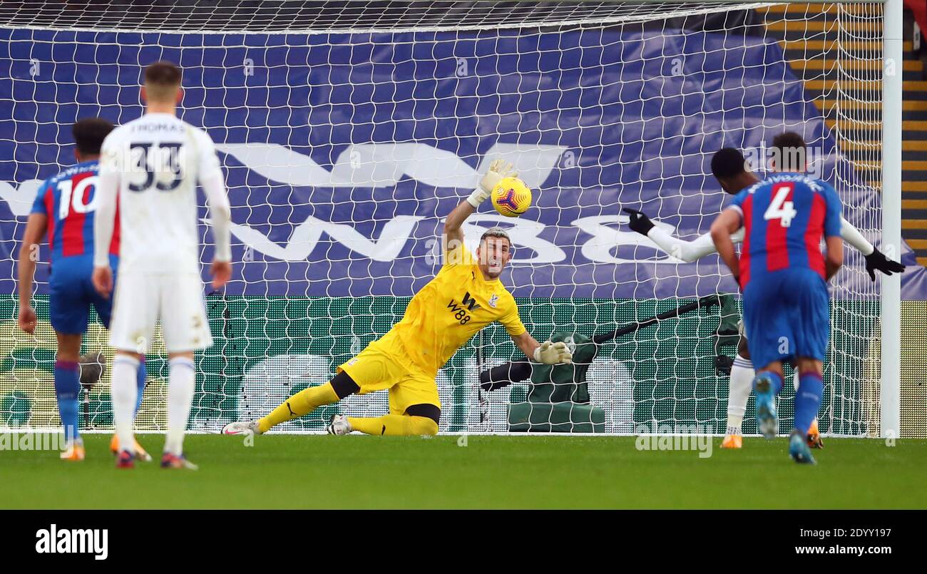 Crystal Palace goalkeeper Vicente Guaita saves a penalty from Leicester ...