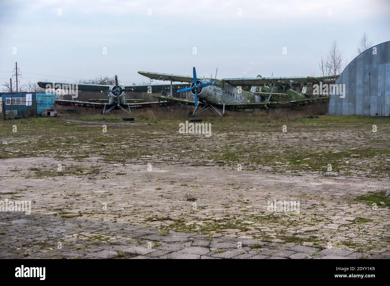 Kaliningrad, Russia, December 21, 2019. Dewau airfield. Abandoned ...