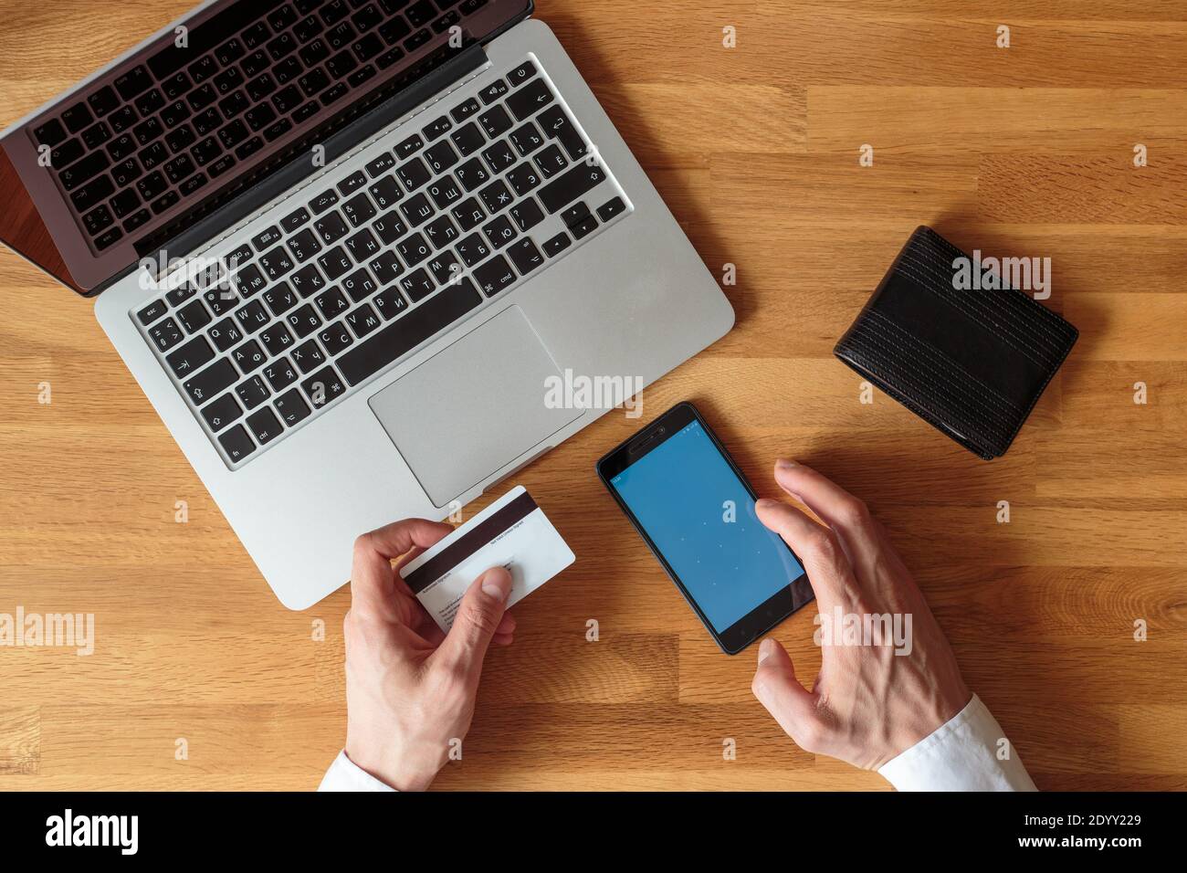 Top view of online banking transaction with card Stock Photo - Alamy
