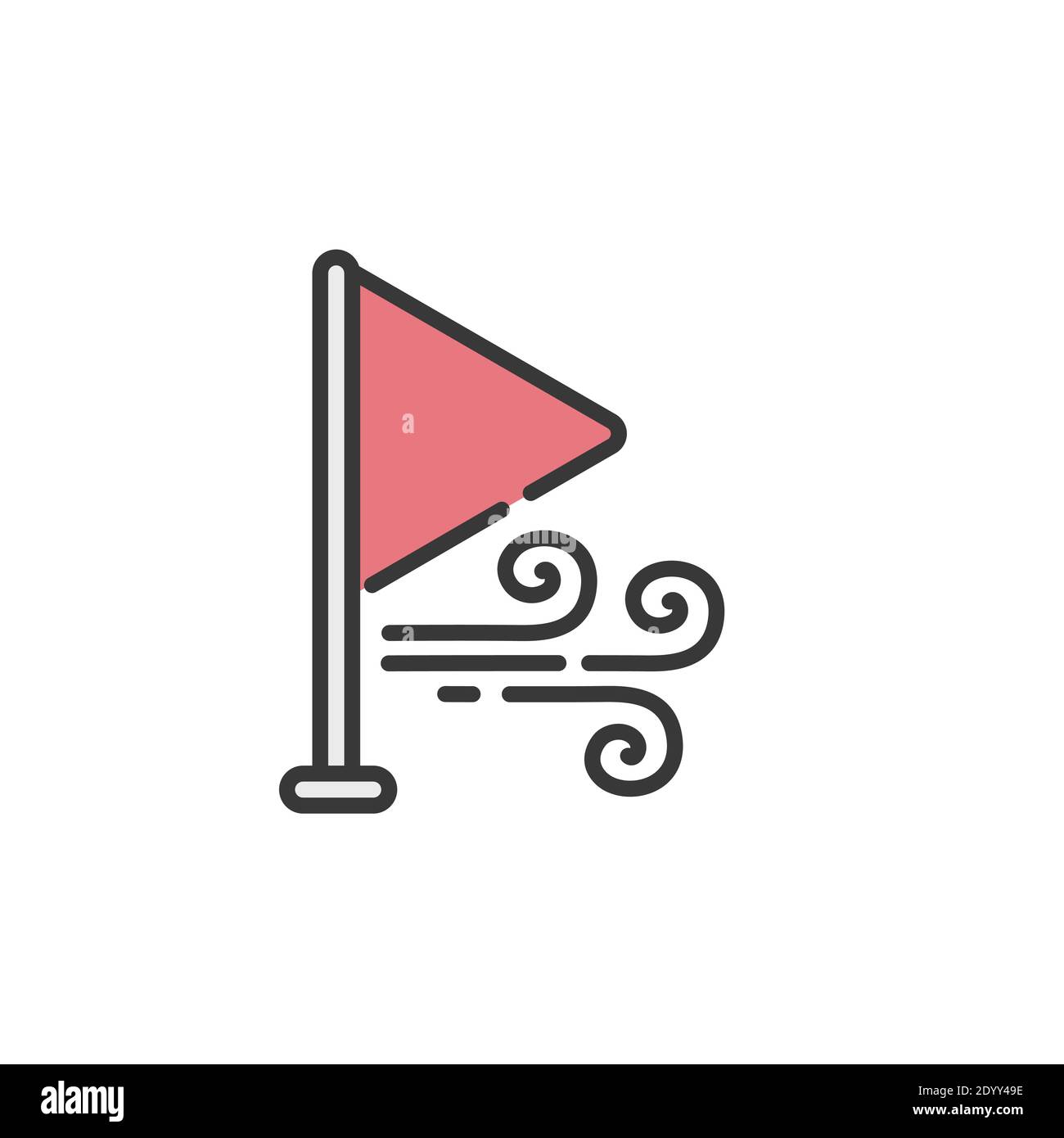 Wind direction and flag. Filled color icon. Isolated weather vector ...